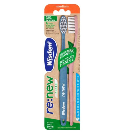 Wisdom Re:new Clean Toothbrush Medium Twin Pack – Ionic Pharma