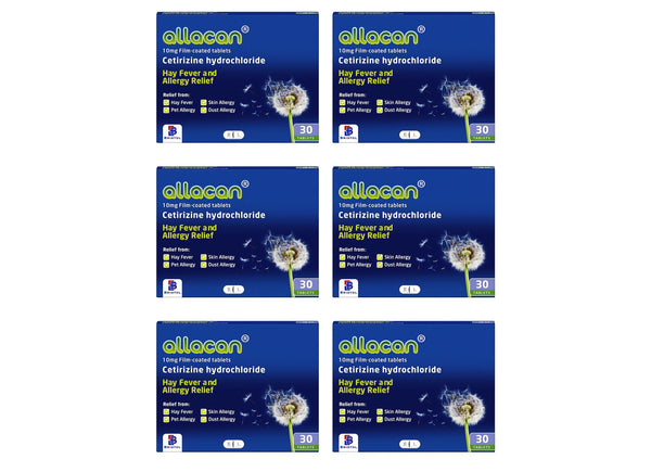 180 Tablets Allacan Cetirizine Hayfever & Allergy Tablets (6 Month Sup ...
